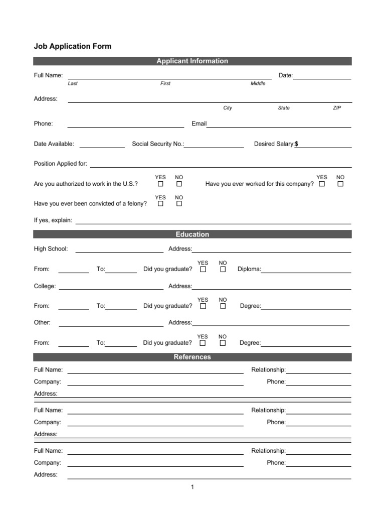 Standard Job Application Form | PDF | Military Discharge | Employment
