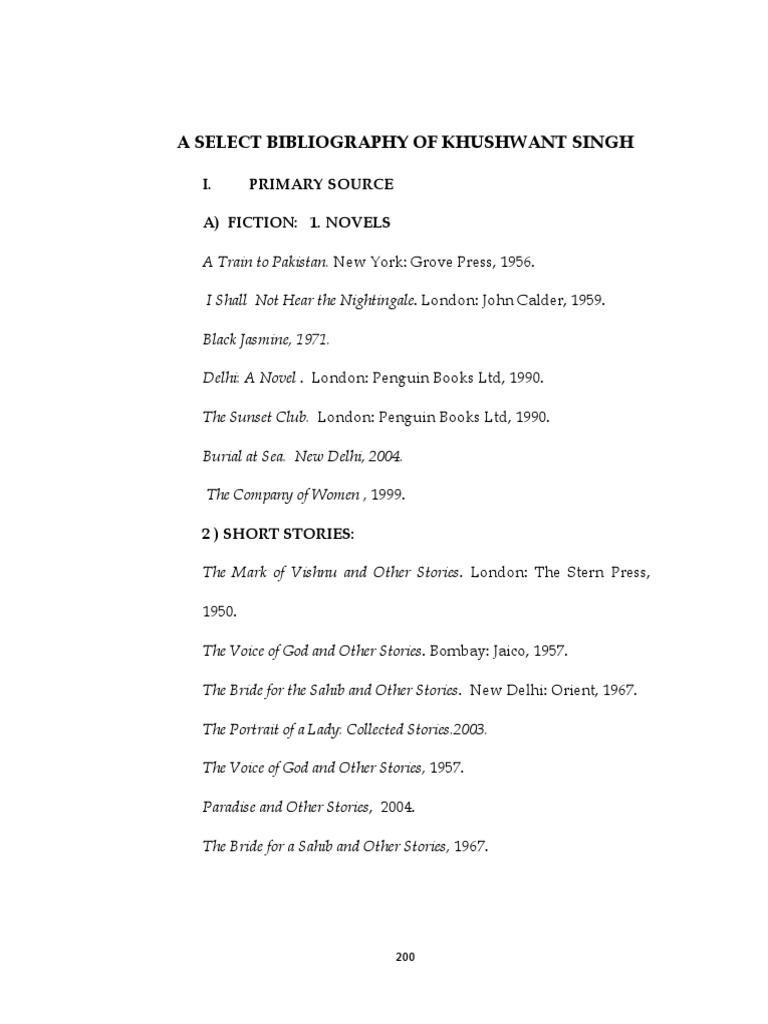 A Select Bibliography of Khushwant Singh | PDF | Punjab | Indian Religions