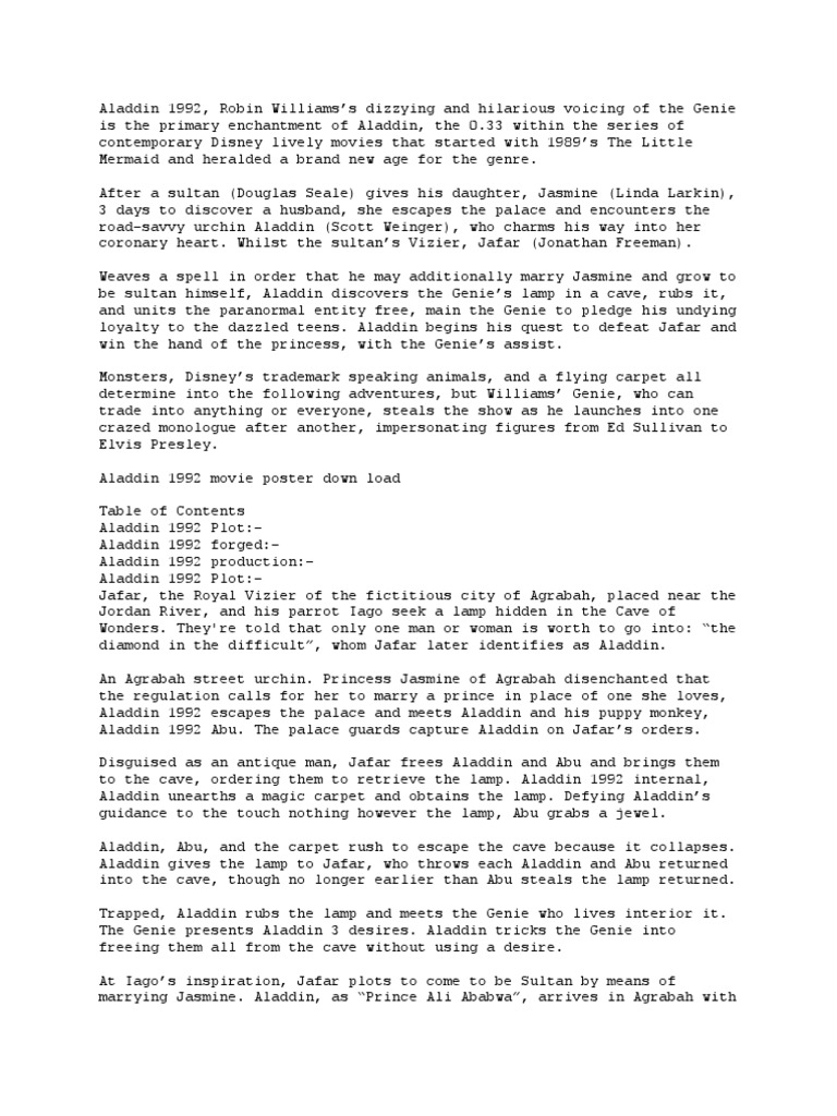 Aladdin 1992 Movie Overview and Cast | PDF