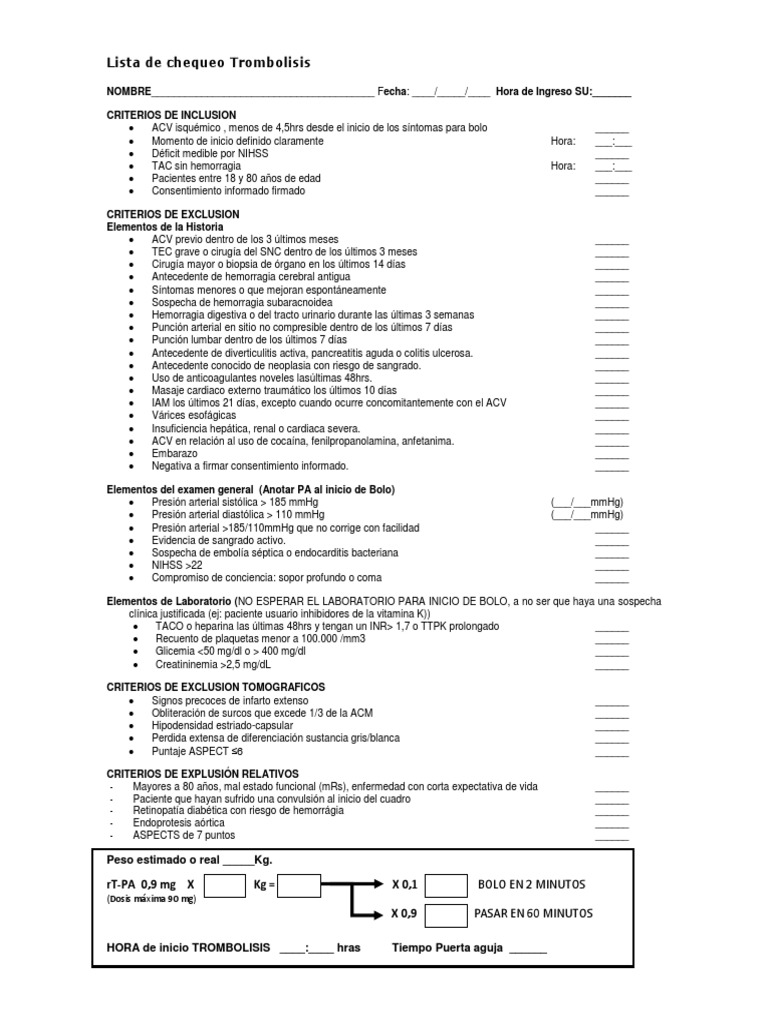 Criterios para Trombolisis en ACV | PDF | Carrera | Especialidades Medicas