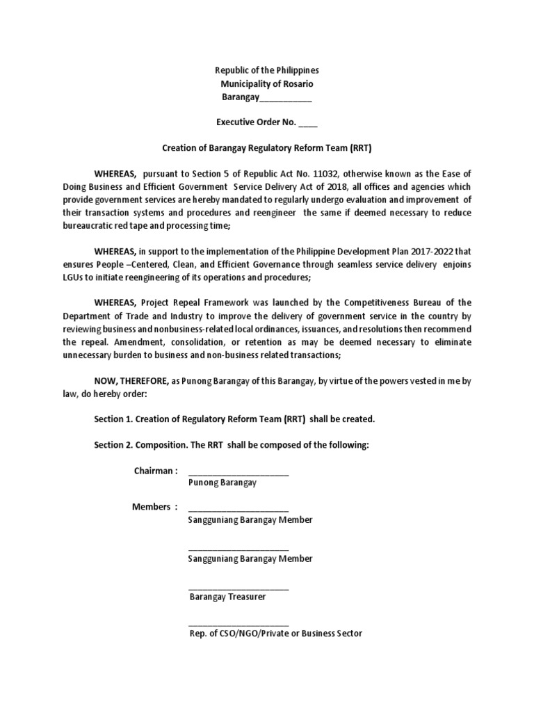 Eo Creating RRT in The Brgy | PDF | Business | Social Institutions