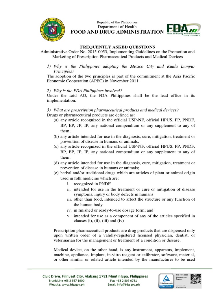 FDA FAQs On AO 2015-003 | PDF | Medical Device | Medical Prescription