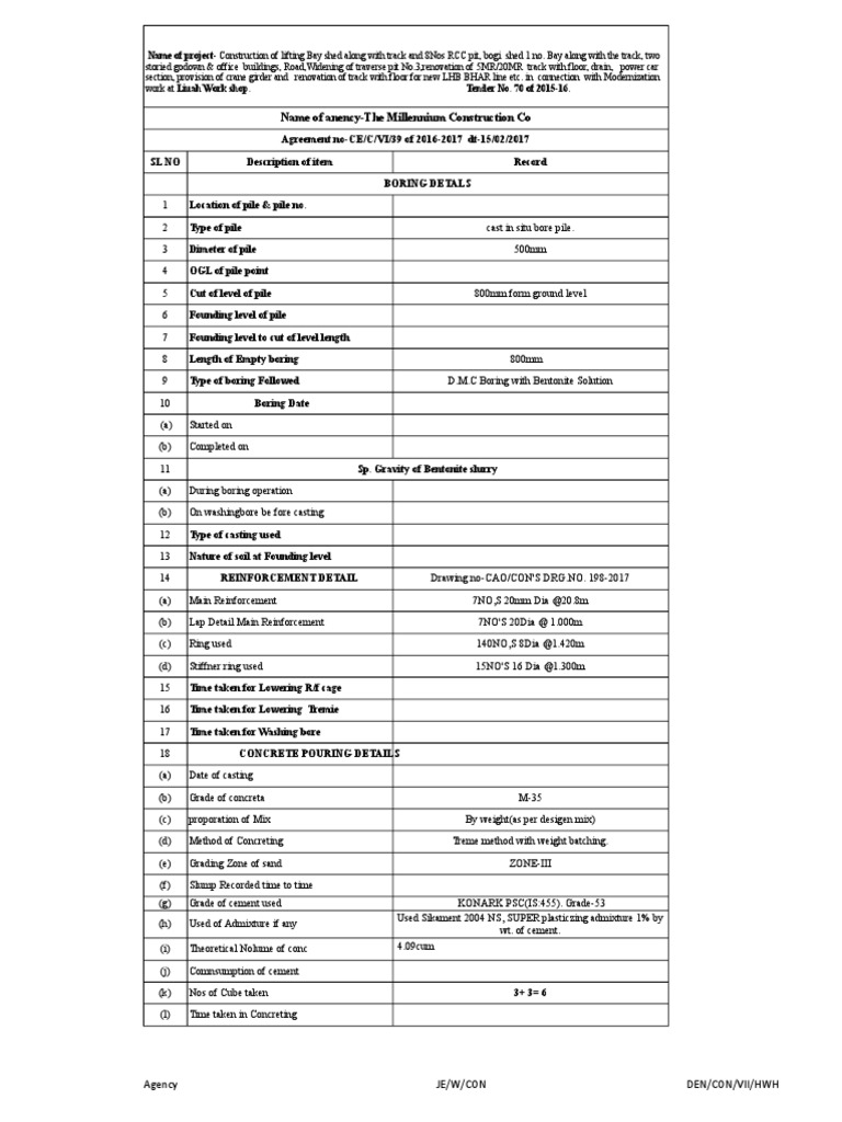 ESSEM Pile Bore Log | PDF | Concrete | Deep Foundation