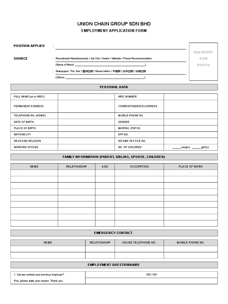 Employment Application Form | PDF | Employment | Government