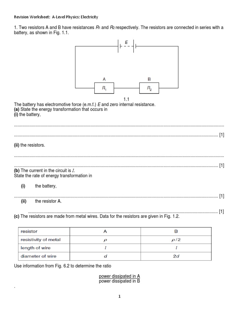 A-Level Physics Revision: Electricity Concepts | PDF | Electrical ...