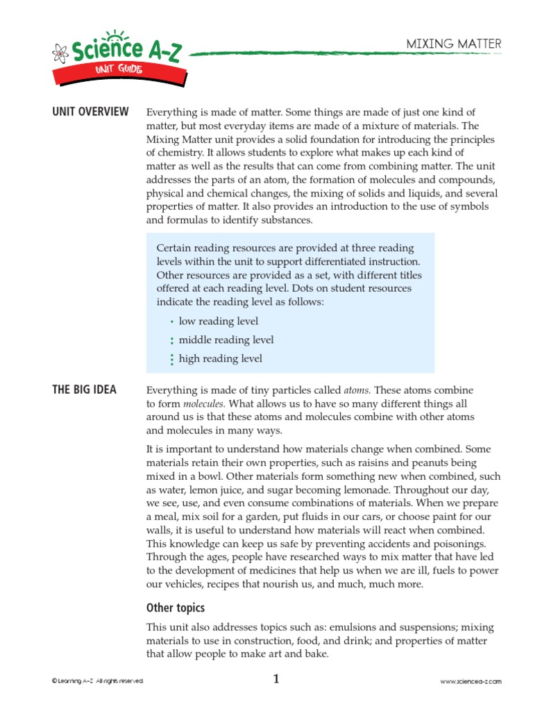 Mixingmatter 5-6 Unit Guide | PDF | Atoms | Matter