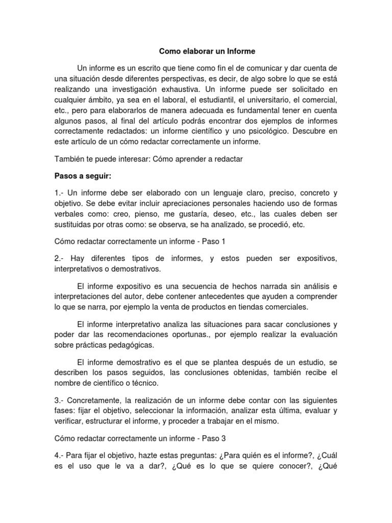 Como Elaborar Un Informe | PDF | Información | Comunicación