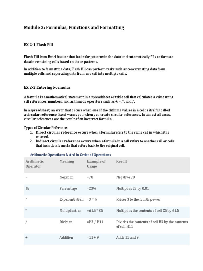 Excel Module 2 Formulas Functions And Formatting Pdf Spreadsheet Spelling