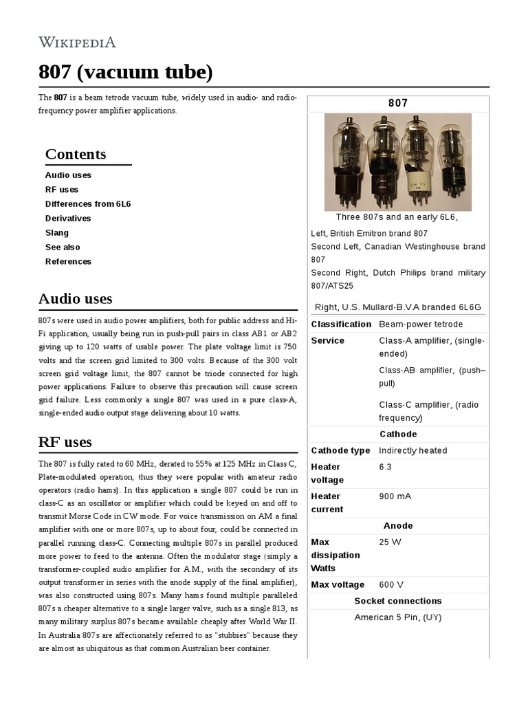 807 (Vacuum Tube) | PDF | Electronic Circuits | Electronics