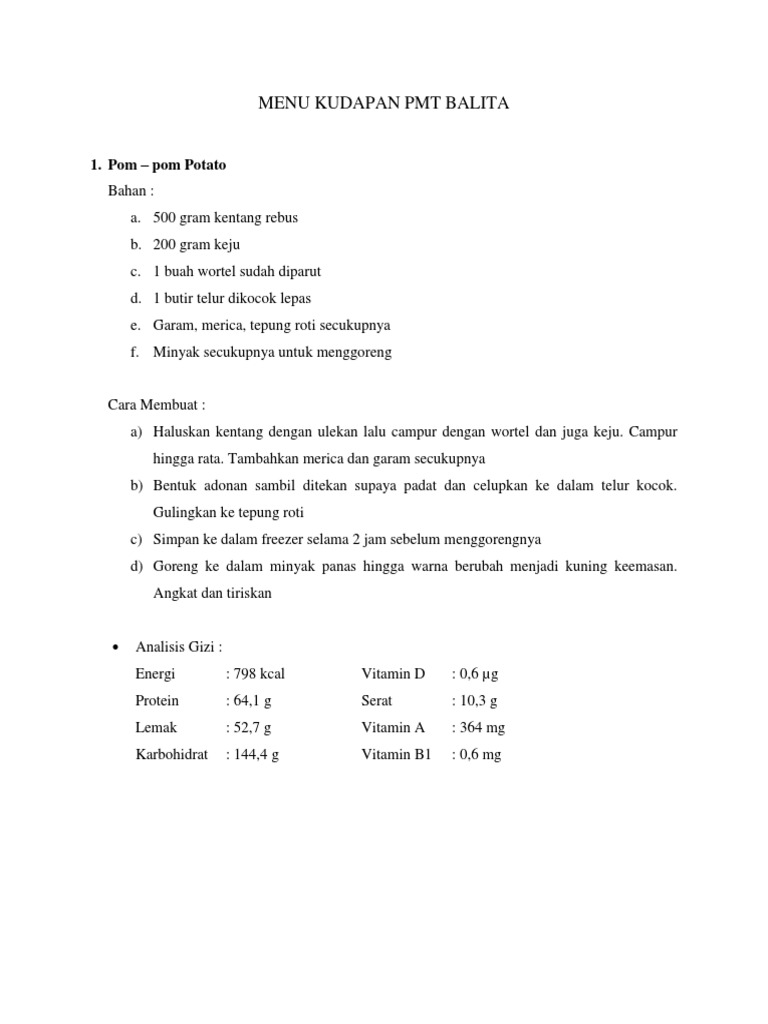 Menu Kudapan PMT | PDF