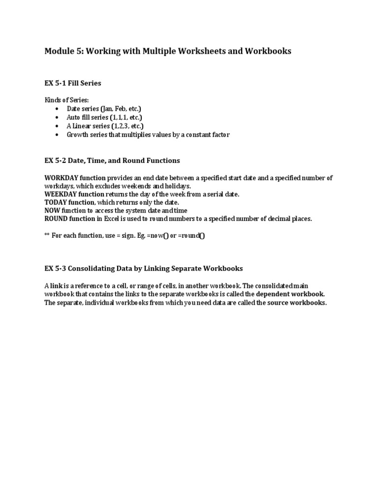 Excel - Module 5 (Working With Multiple Worksheets and Workbooks) | PDF