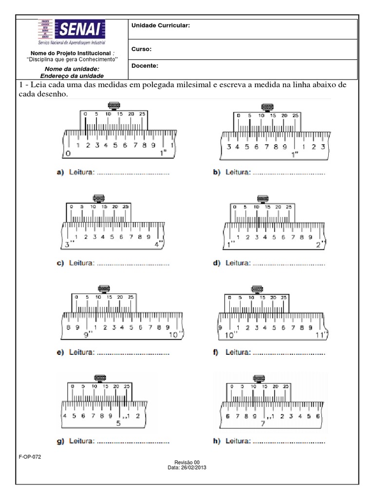 Exercicios Paquimetro Polegada Milesimal | PDF