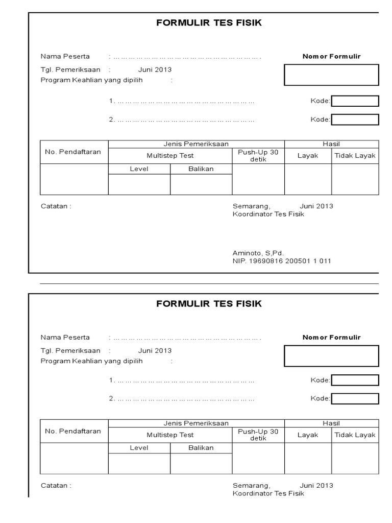 Formulir Tes Fisik | PDF