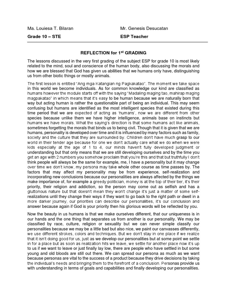 ESP Reflection | PDF | Conscience | Morality