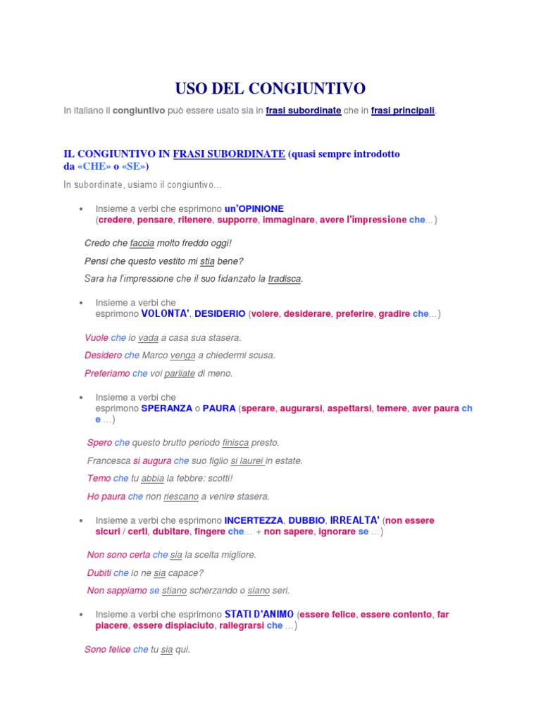 Uso Del Congiuntivo | PDF