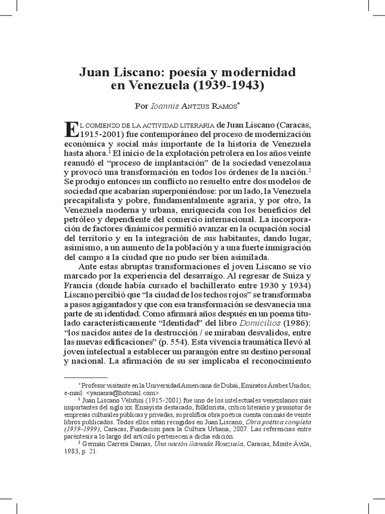 Juan Liscano: poesía y modernidad venezolana | PDF | Poesía | Autor