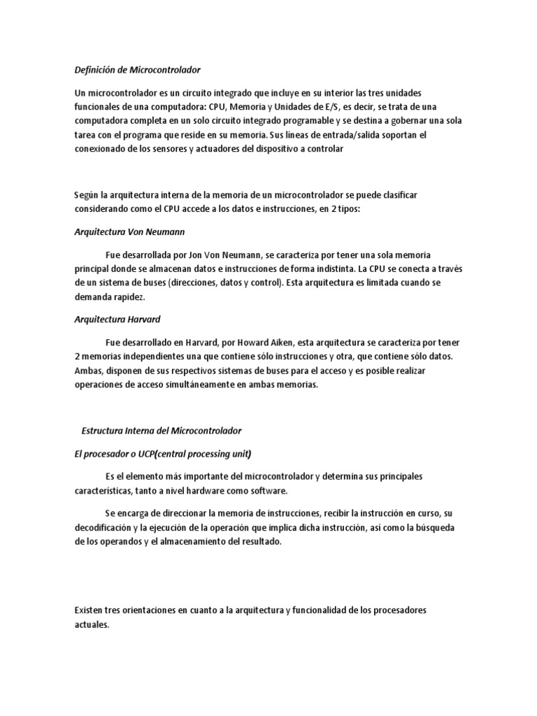 Definición de Microcontrolador | PDF | Microcontrolador | Unidad ...
