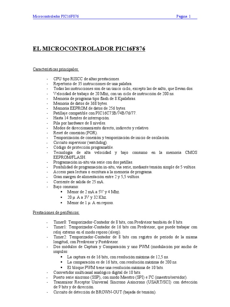 PIC16F876 | PDF | Poco | Microcontrolador
