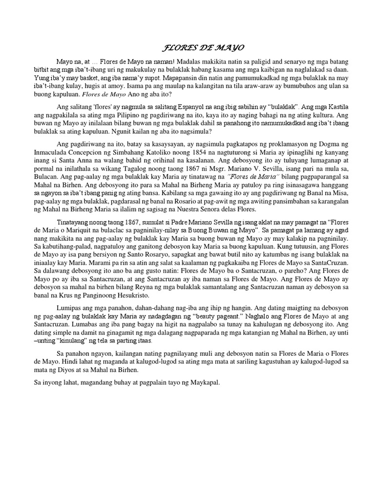 Maikling Talumpati Tungkol Sa Flores de Mayo | PDF