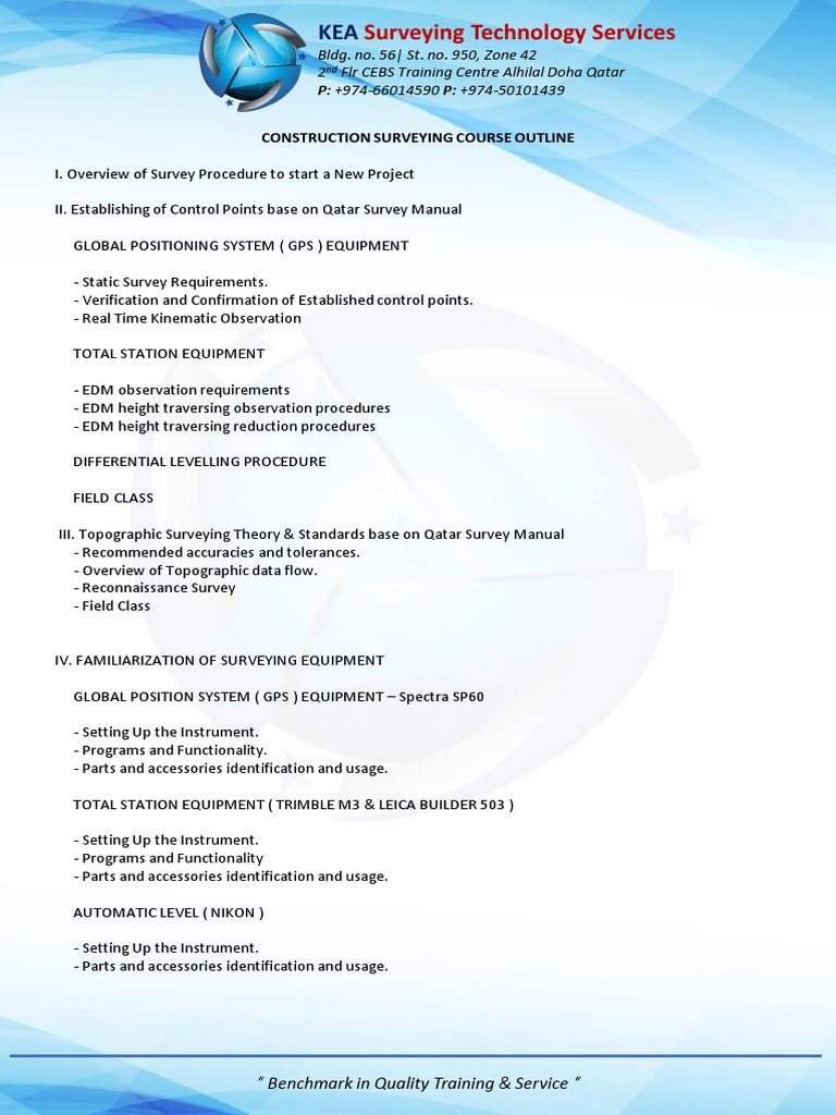 Construction Surveying Course Outline | PDF | Surveying | Scientific ...