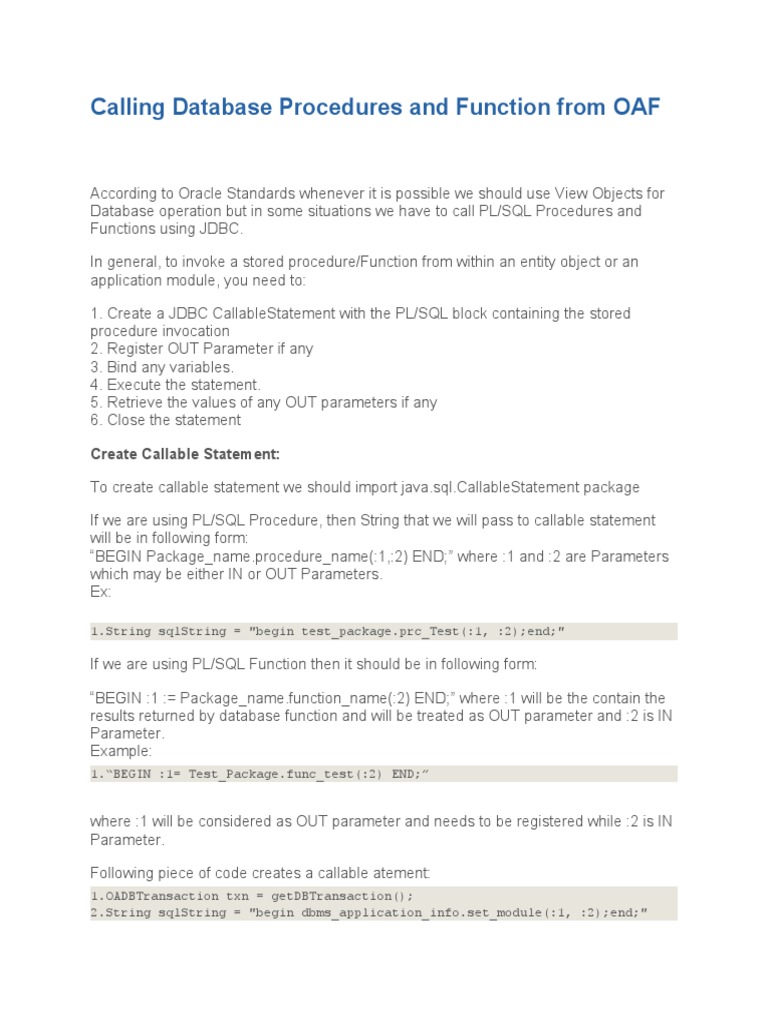 Calling Database Procedures and Function From OAF | PDF | Subroutine | Pl/Sql