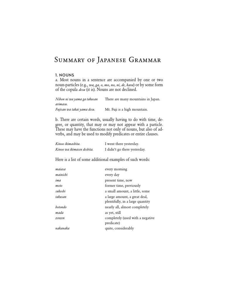 Japanese Grammar Summary | PDF | Grammatical Number | Lexical Semantics