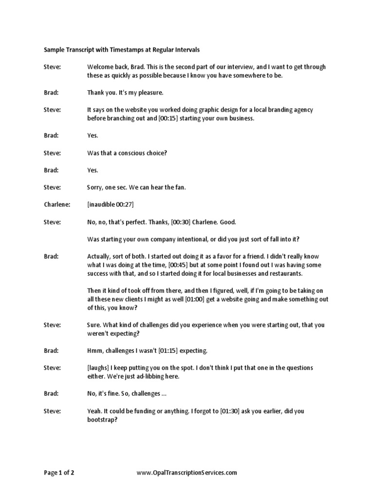 Interview Transcript Example Timestamps Regular Intervals | PDF