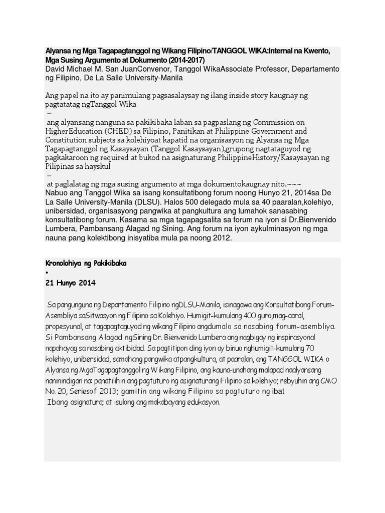 Alyansa NG Mga Tagapagtanggol NG Wikang Filipino | PDF