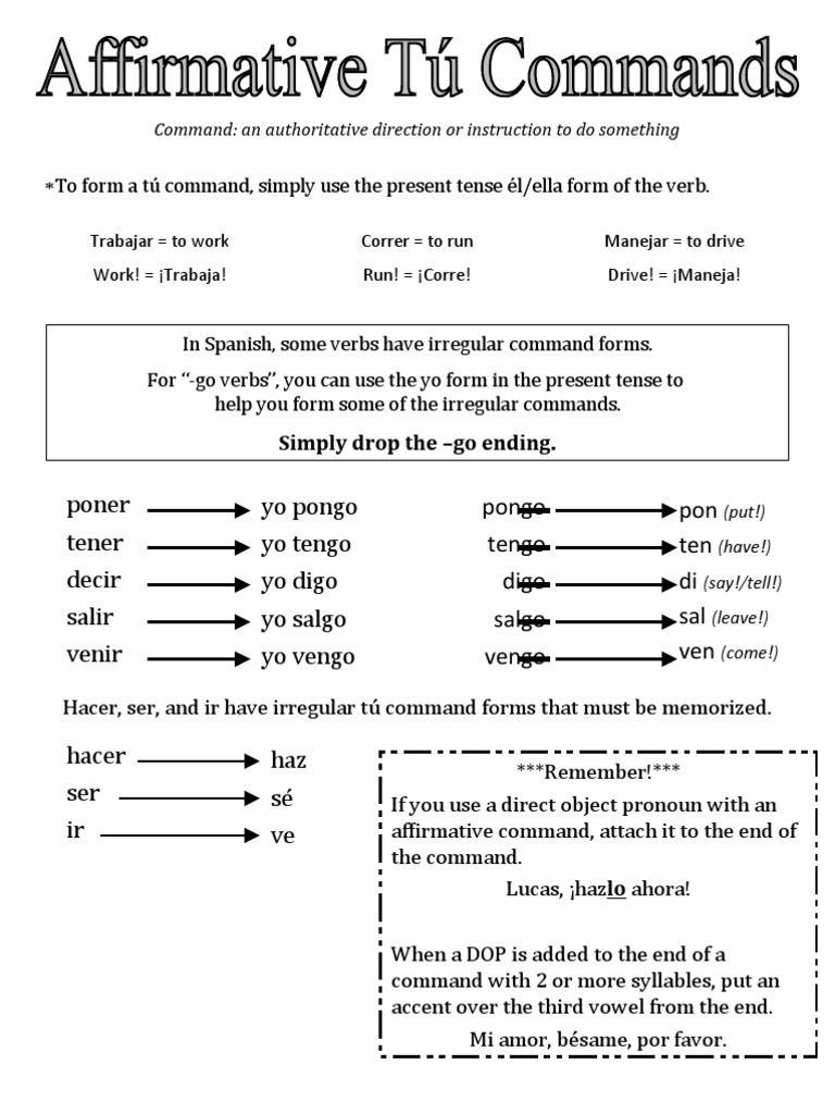 Irregular Affirmative Tú Commands Notes | PDF