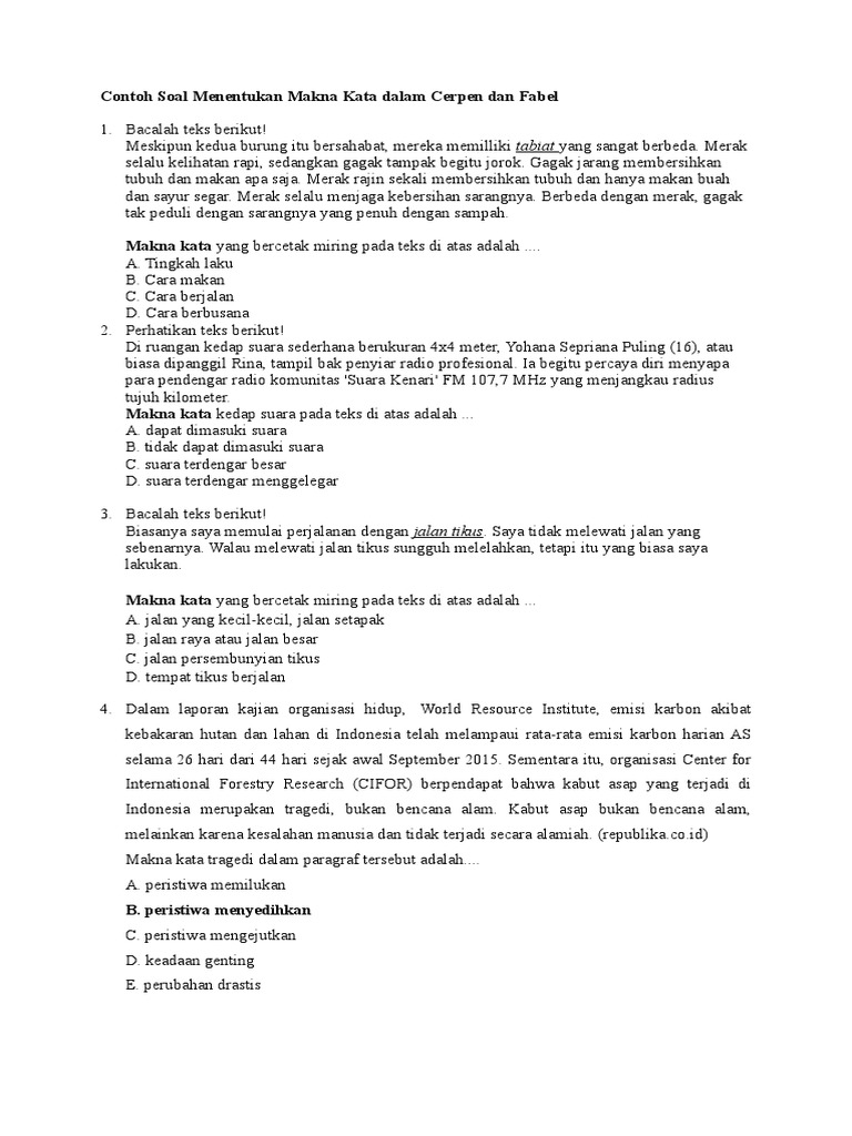Contoh Soal Menentukan Makna Kata Dalam Cerpen Dan Fabel | PDF