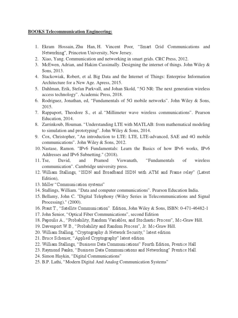 Telecommunications Engineering Books List | PDF