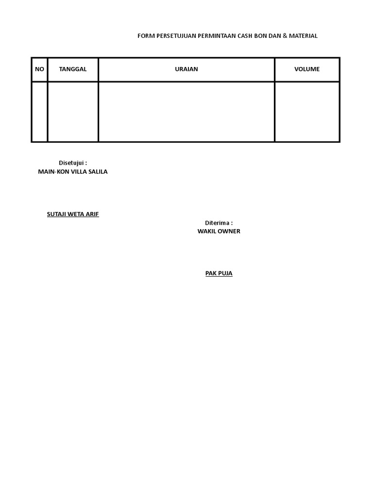 Formulir Permintaan Kas Bon | PDF | Hukum