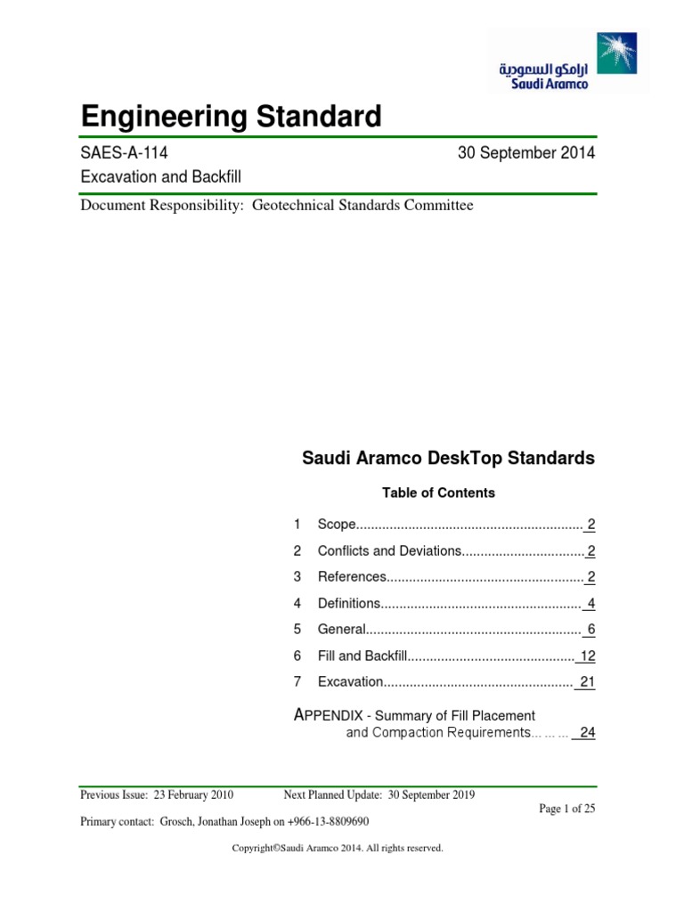 SAES-A-114 Excavation and Backfill | PDF | Geotechnical Engineering | Road