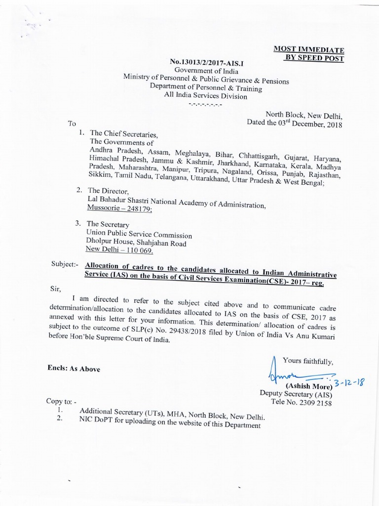 Cadre Allocation 2017 PDF | PDF