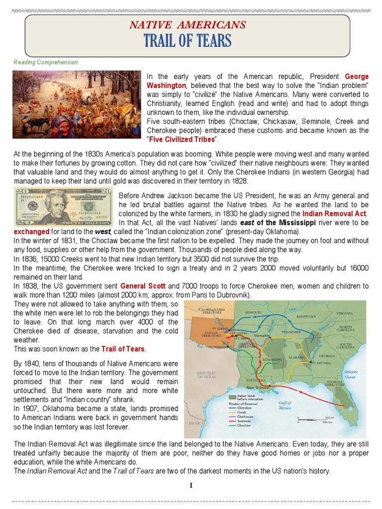 Native Americansfirst Nationstrail of Tears Quiz Reading Comprehension ...