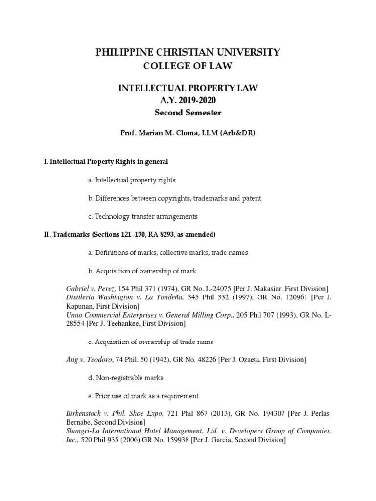 IPL Syllabus (2nd Sem, AY 2019-2020) | PDF | Doctrine Of Equivalents ... IPL Syllabus (2nd Sem, AY 2019-2020) | PDF | Doctrine Of Equivalents ...