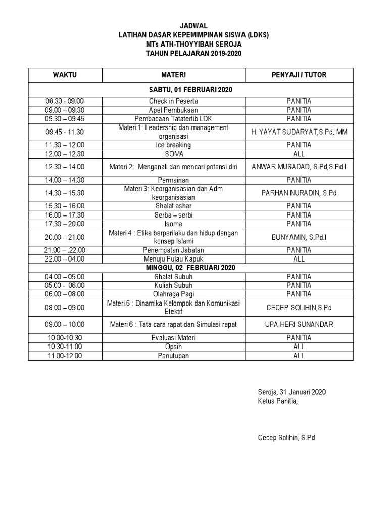 Jadwal LDK 2020 | PDF