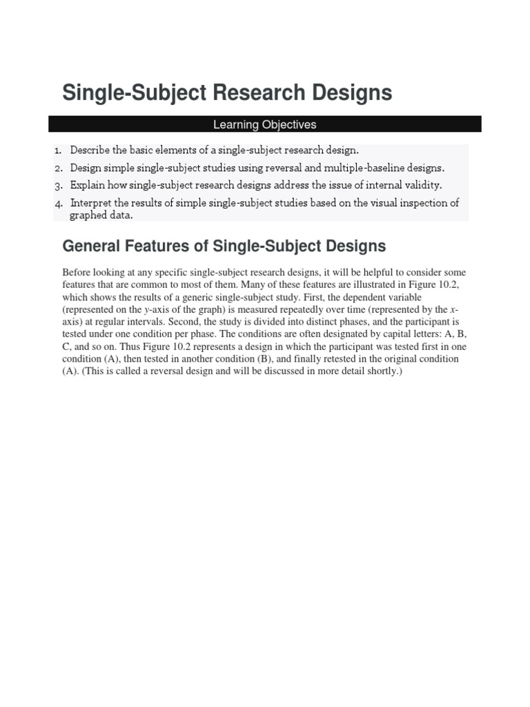 Overview of Single-Subject Designs | PDF | Research Design | Scientific ...