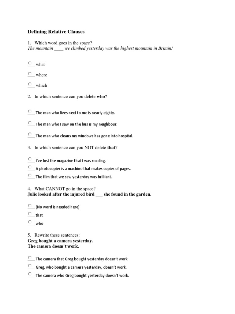 B2 Exercises on Relative Clauses | PDF