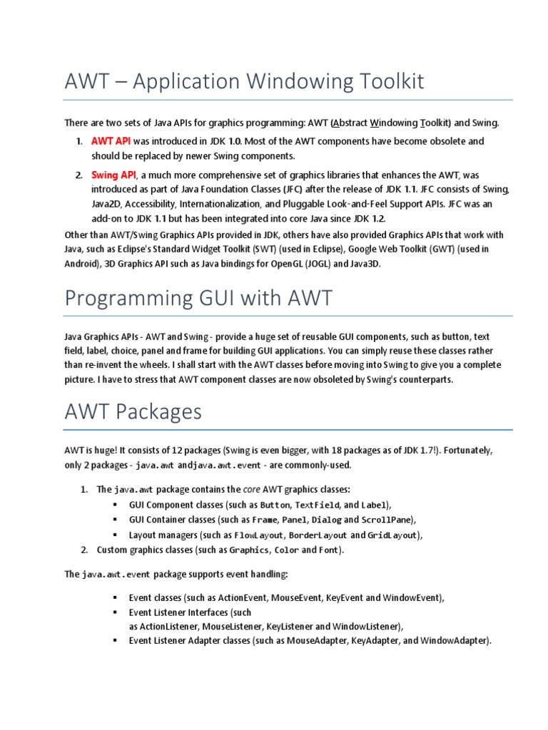 Java AWT and Swing | PDF | Method (Computer Programming) | Class ...