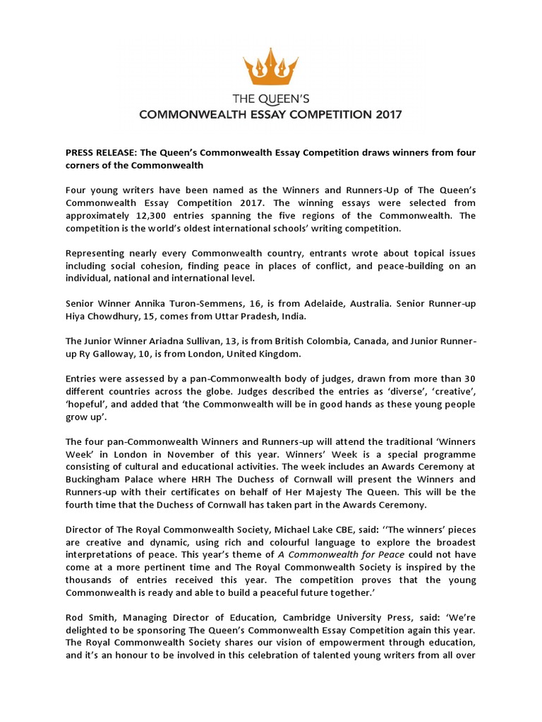 Winners of Queen's Commonwealth Essay 2017 | PDF | Australia
