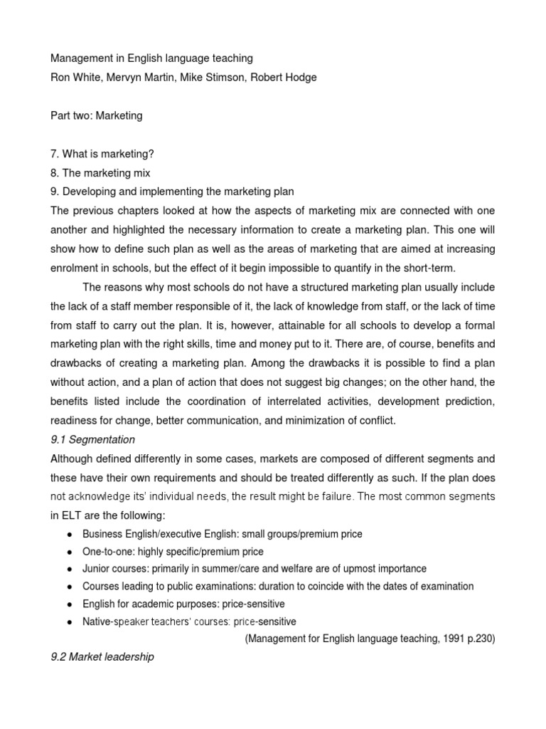 Management in English Language Teaching Summary | PDF | Marketing ...