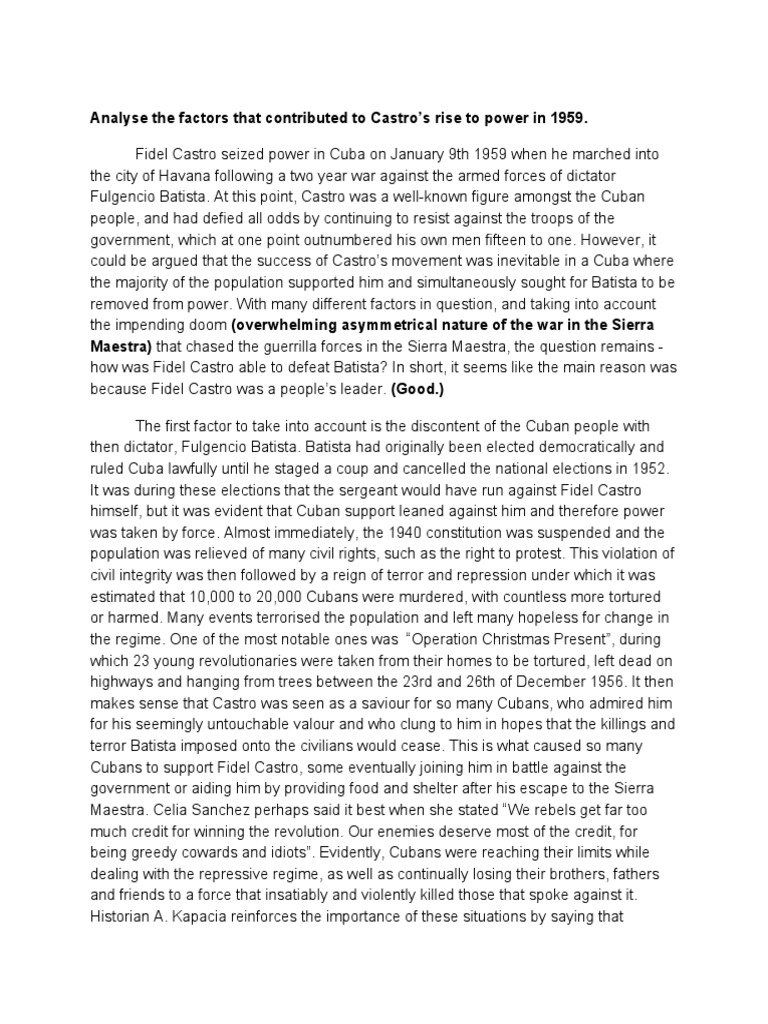 History HL - Castro Rise To Power - Essay Level 7 | PDF | Fidel Castro ...