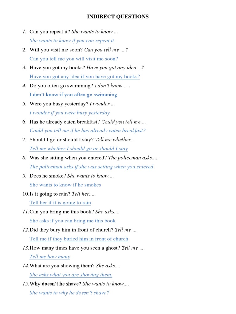 Indirect Questions Examples and Conversions | PDF | Language Arts ...