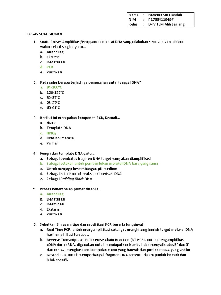 Tugas Soal Biomol - Meidina | PDF