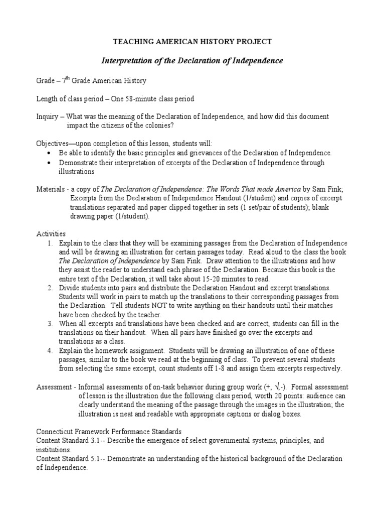 Declaration Independence Lesson Materials | PDF | United States ...