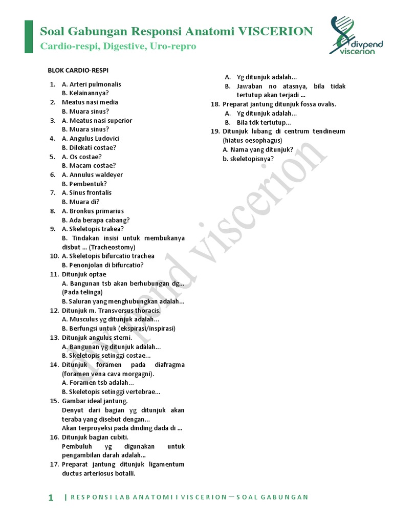 Soal Gabungan Responsi Anatomi - VISCERION | PDF | Kajian Bahasa Asing | Kesehatan Holistik