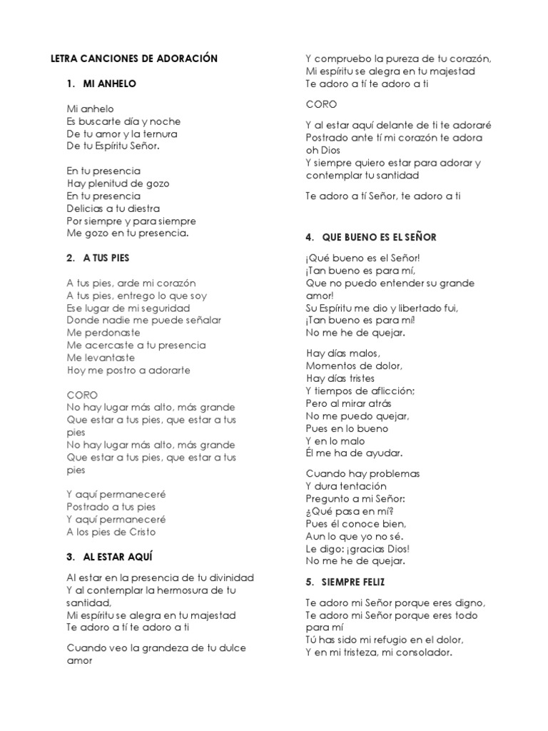 Letras De Canciones De Adoración Cristiana