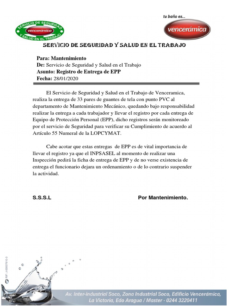 Carta de Entrega de EPP | PDF