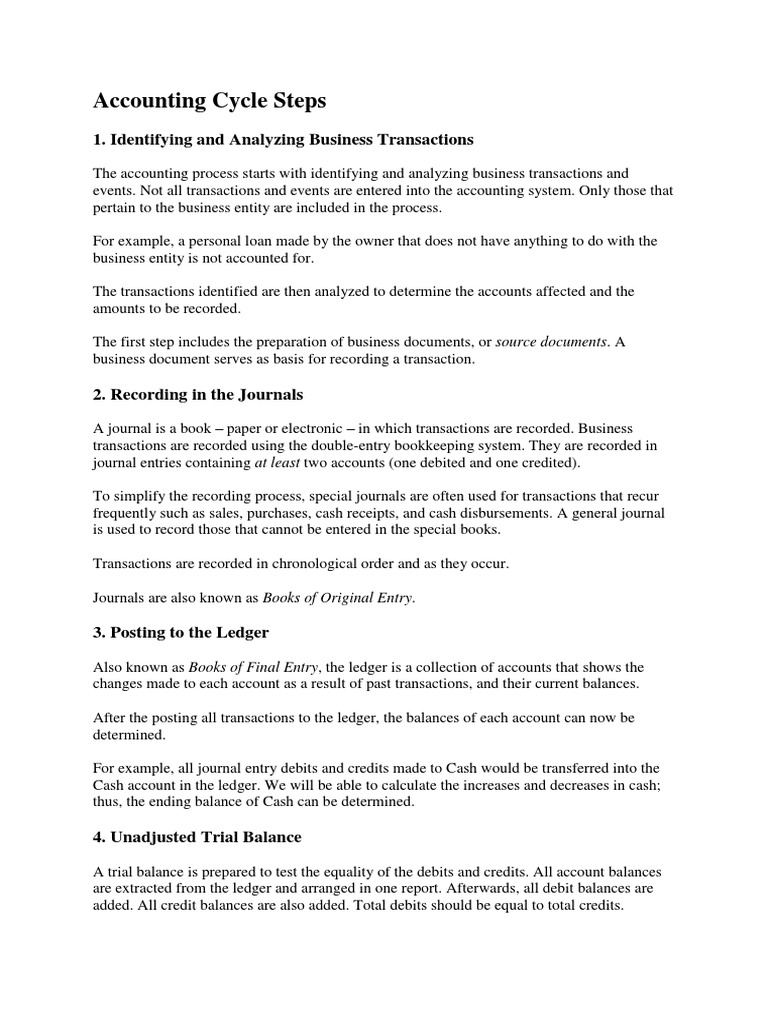 Accounting Cycle Steps | PDF | Debits And Credits | Corporations
